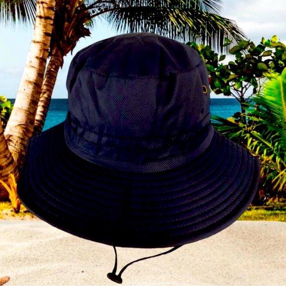 Source Unknown | Accessories | Unisex Osfa Wide Brim Drawstring Navy ...
